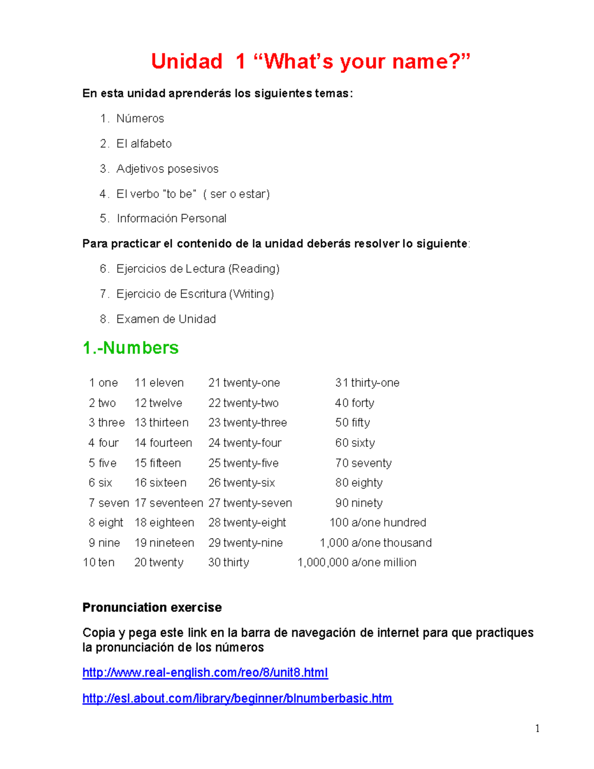 Unidad 1 “What’s your name - unidad-1 - Unidad 1 “What’s your name?” En ...