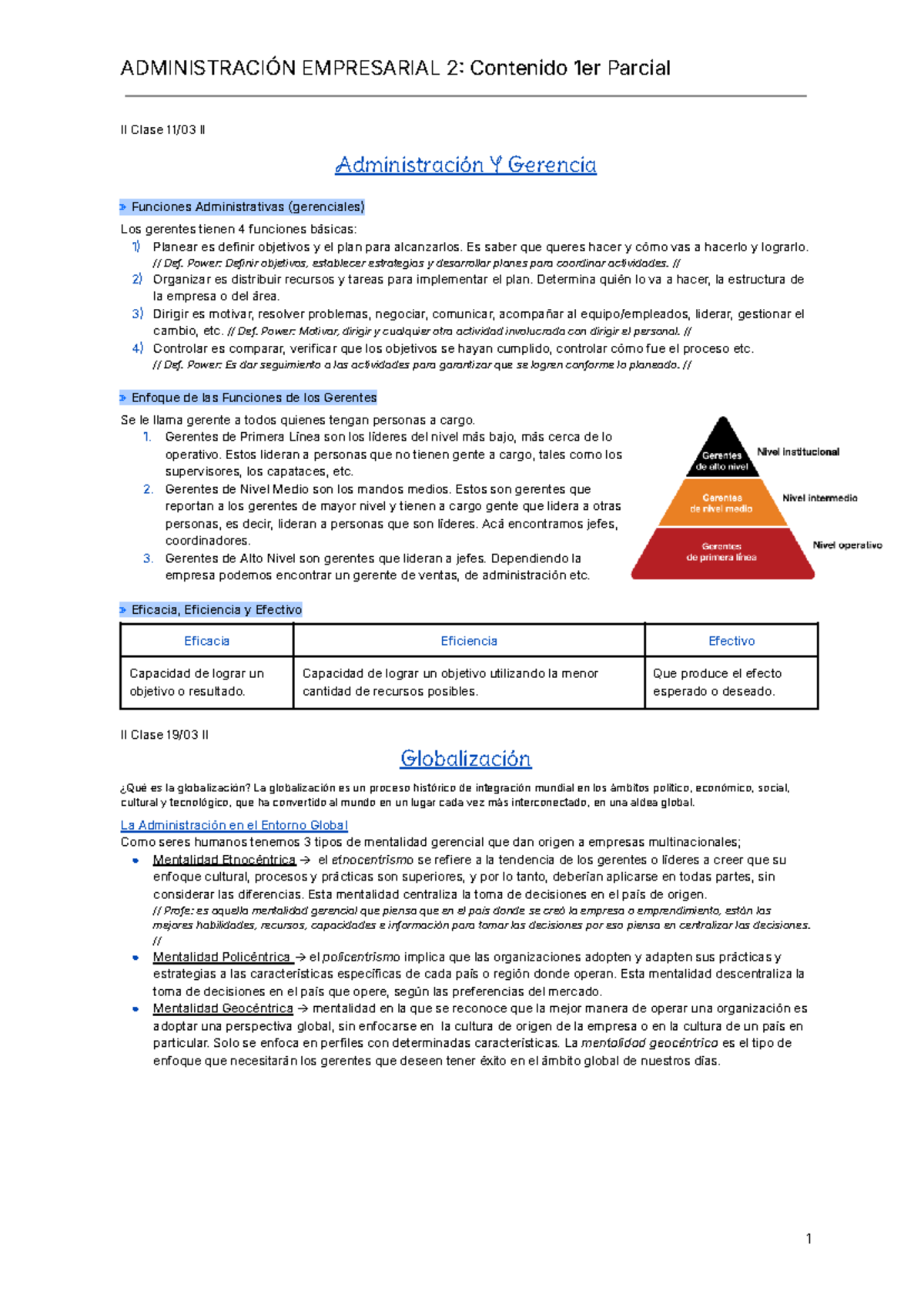 1er Parcial - Adm Empresarial 2 - II Clase 11/03 II Administración Y Gerencia » Funciones - Studocu