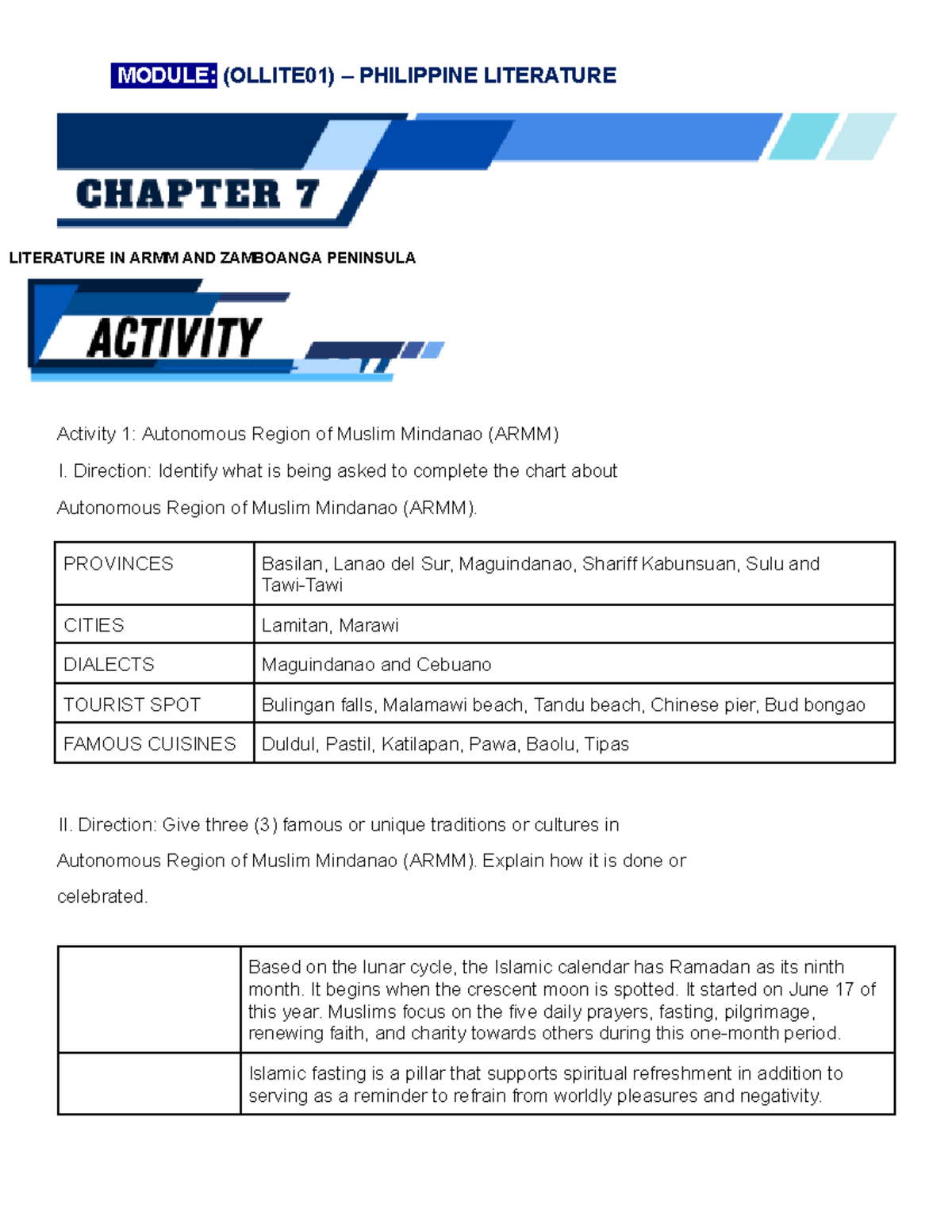 Activity 07 - MODULE: (OLLITE01) – PHILIPPINE LITERATURE LITERATURE IN ...