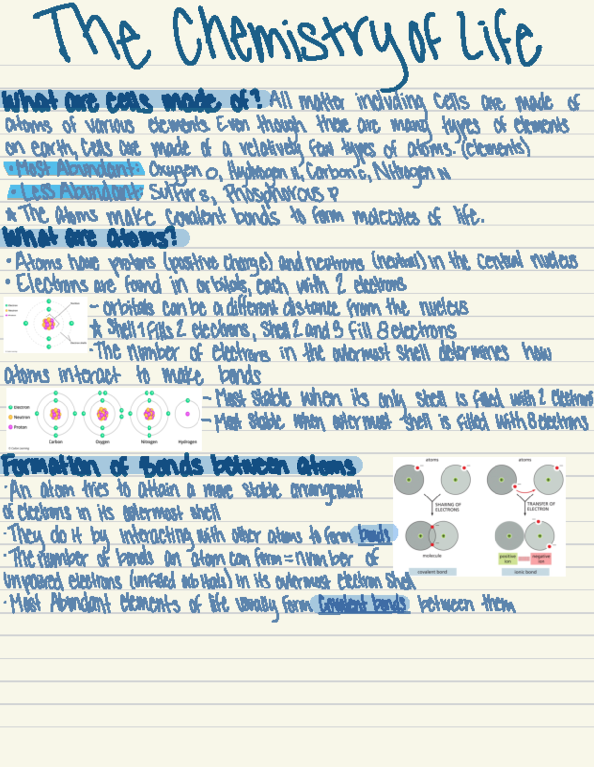 Bio 3 - Slides notes - The Chemistry of Life What are cells made of ...