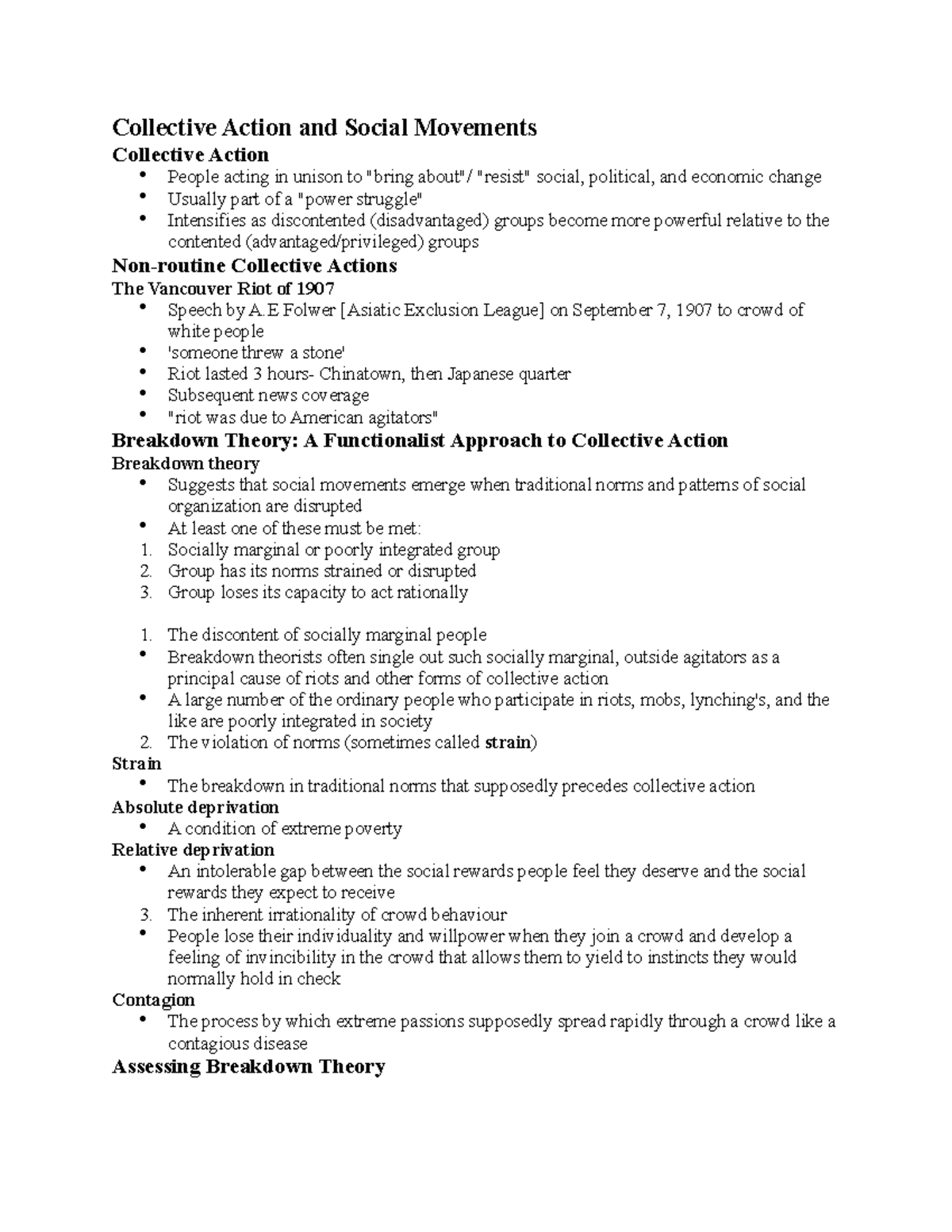 1020 Lecture 12 - Collective Action and Social Movements Collective ...