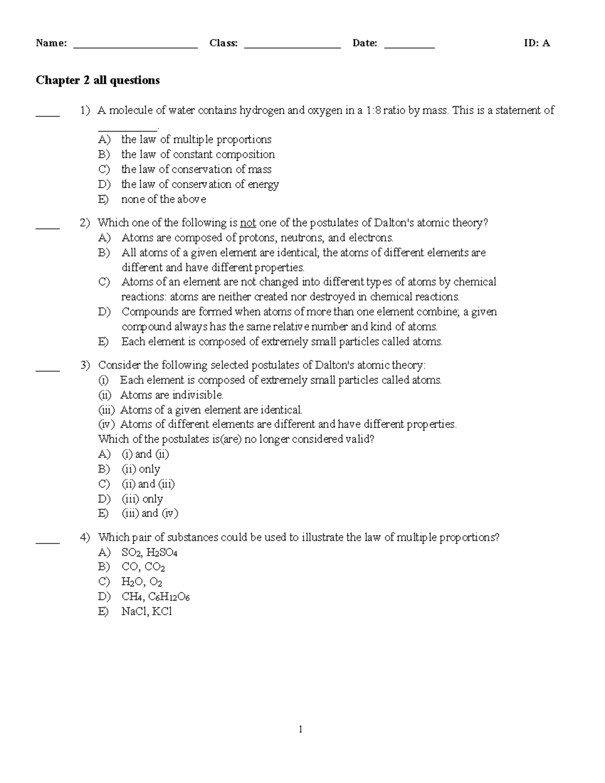 Chapter 2 review - Name: ______________________ Class ...