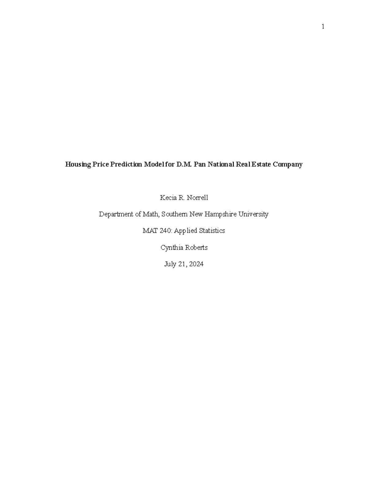 MAT 240 Module Three - Assignment Template - Housing Price Prediction ...