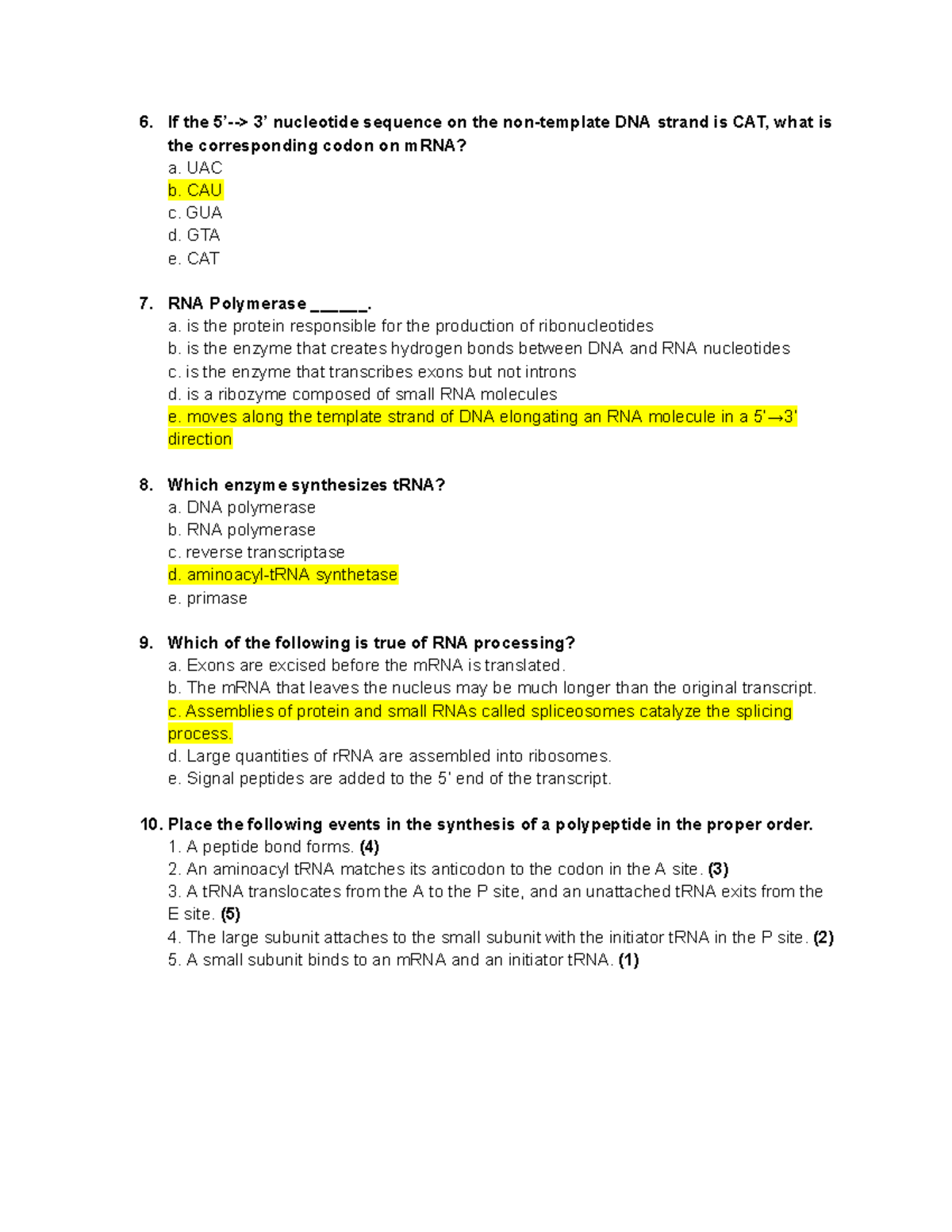 General Biology 1 Chapter 17 Gene Expression Studyguide part 2 - If the ...
