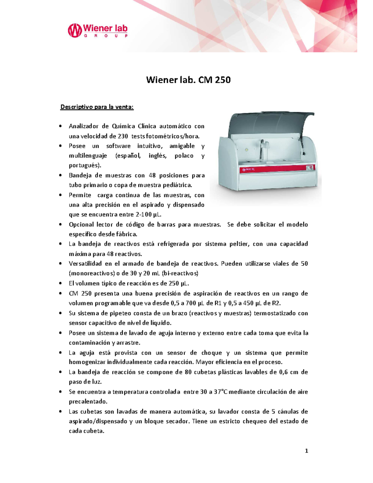 Equipo - nada - 1 Wiener lab. CM 250 Descriptivo para la venta ...