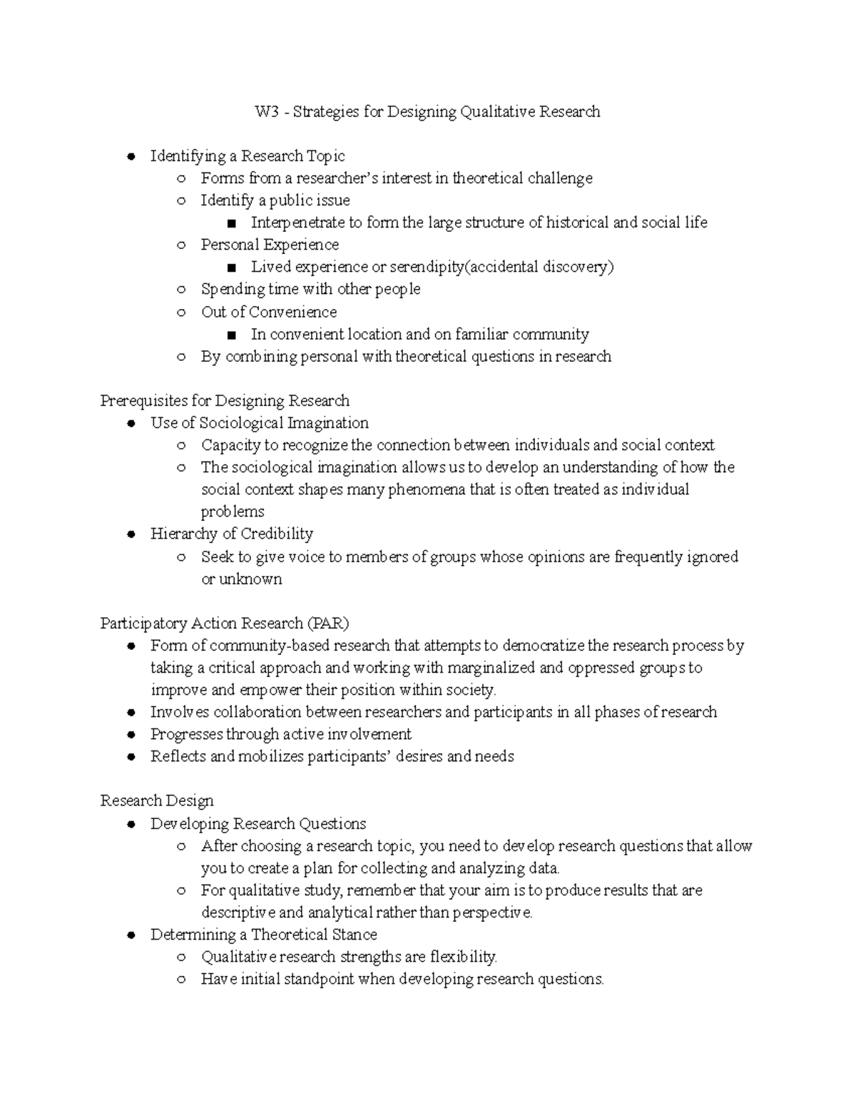 W3 - Strategies for Designing Qual Rsrch - W3 - Strategies for ...