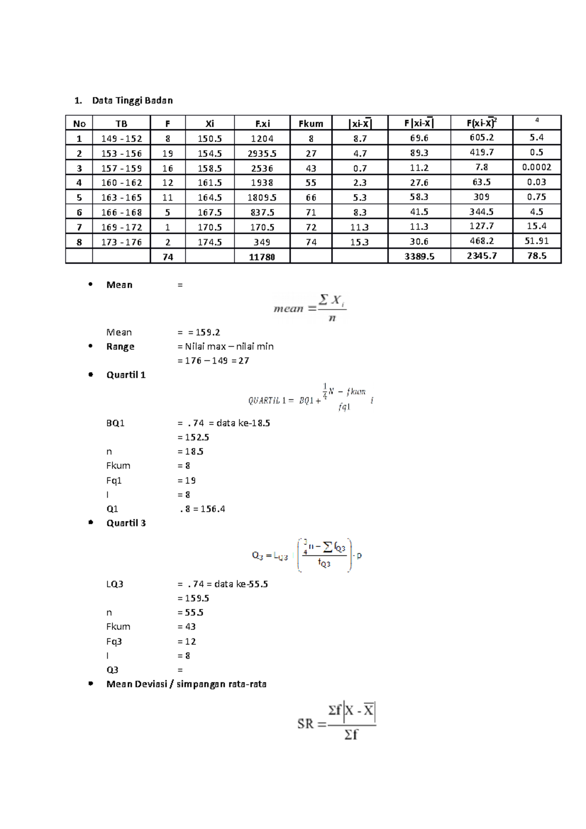 Perhitungan Dispersi - Data Tinggi Badan ####### Q3 = ####### SR ...