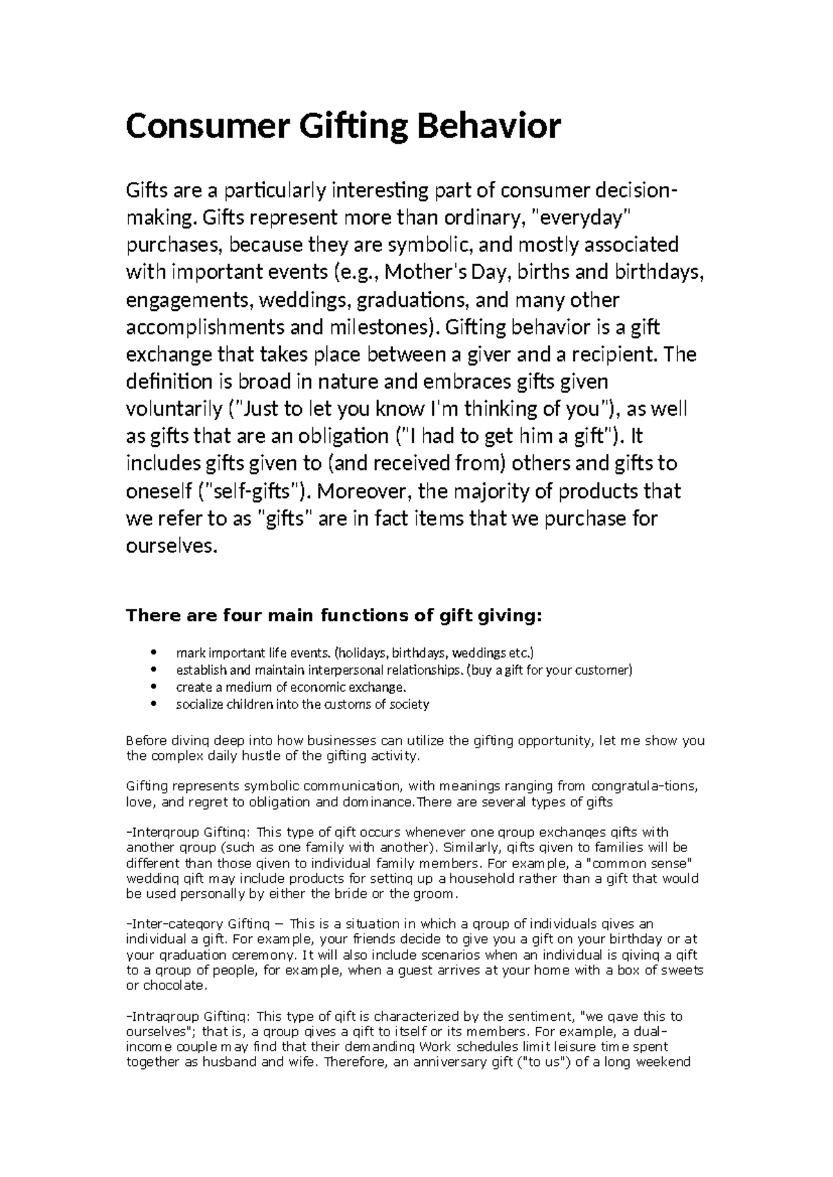 Consumer Gifting Behavior - Consumer Gifting Behavior Gifts are a ...