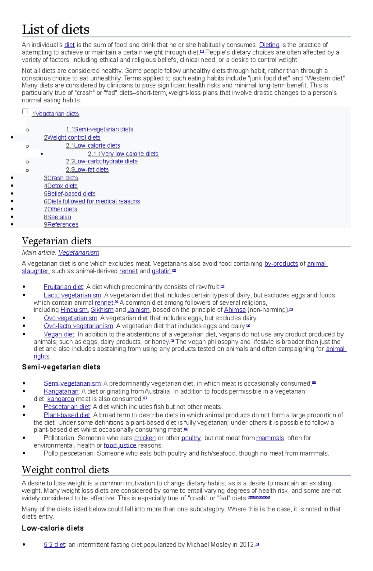 List of diets - List of diets An individual's diet is the sum of food ...