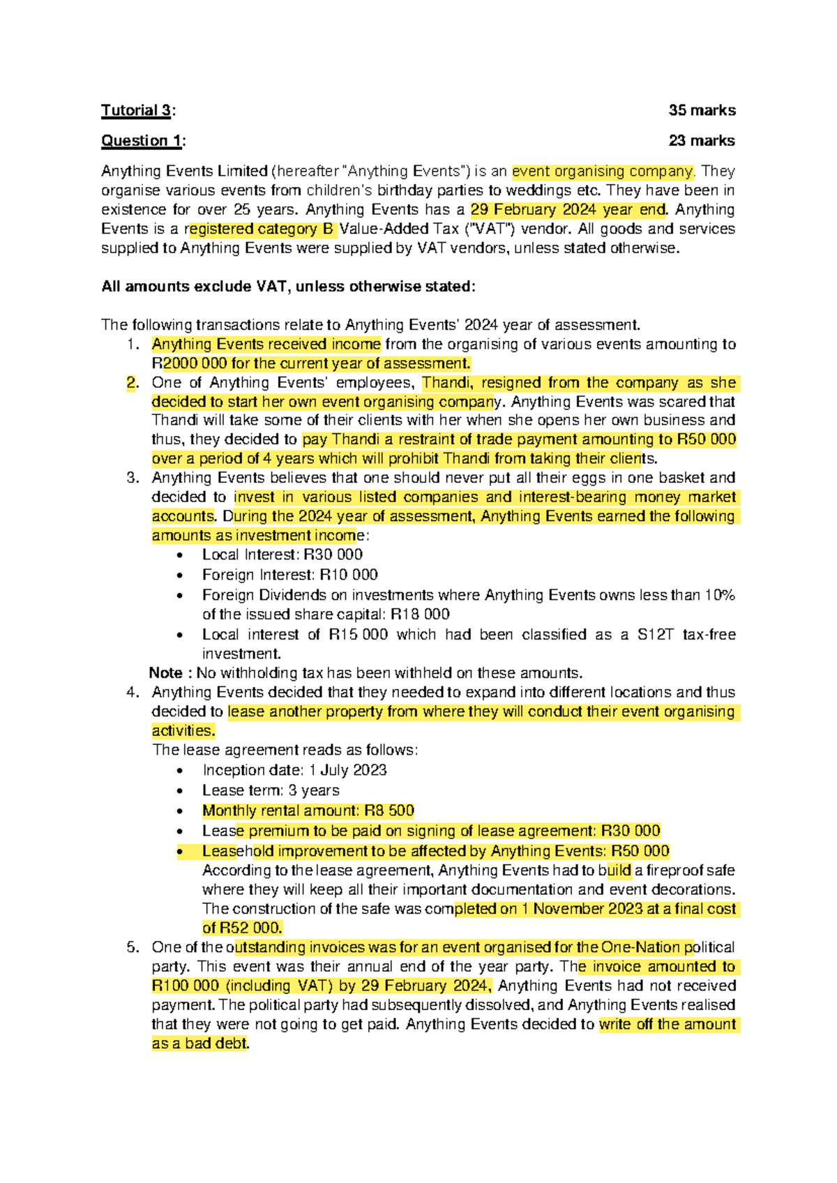 Tutorial 3 - Deductions - Tutorial 3 : 35 marks Question 1 : 23 marks ...