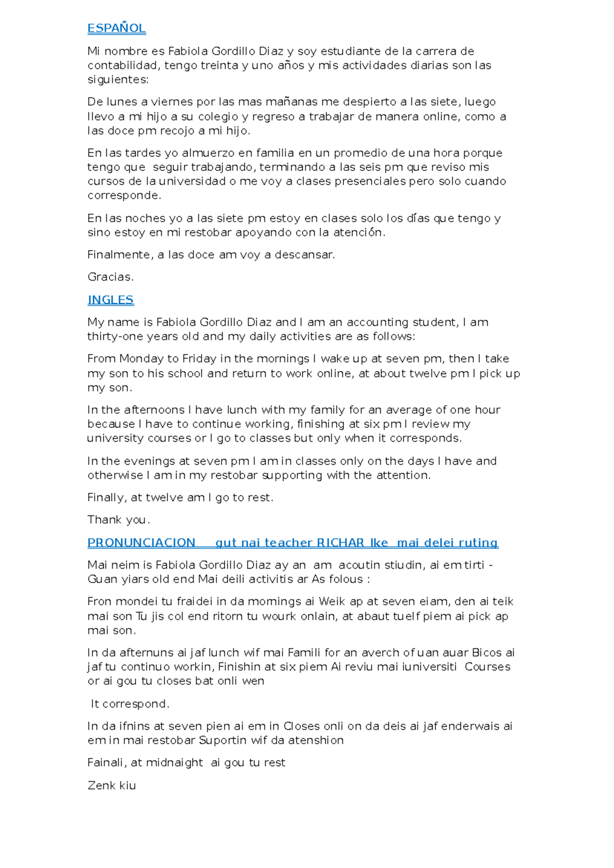 My name is Fabi - ESPAÑOL Mi nombre es Fabiola Gordillo Diaz y soy ...