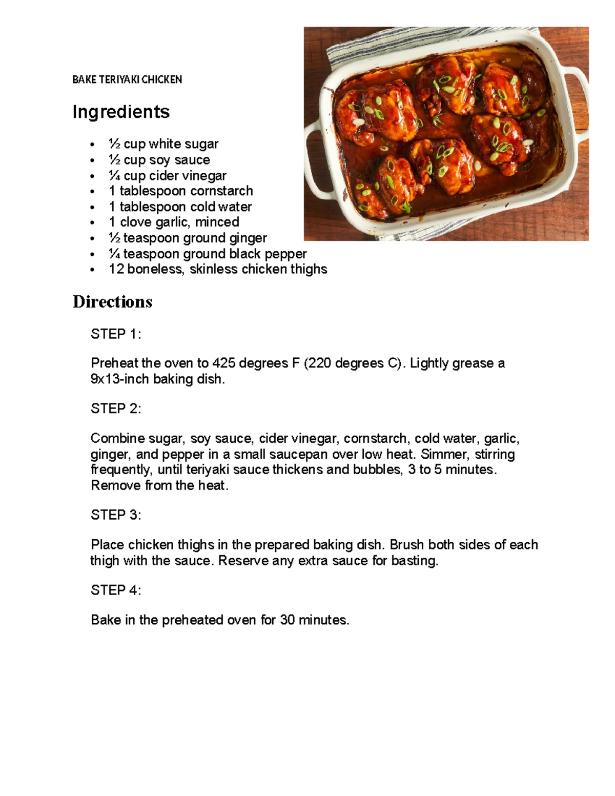 Sample Asian Recipe in the Philippines - BAKE TERIYAKI CHICKEN ...