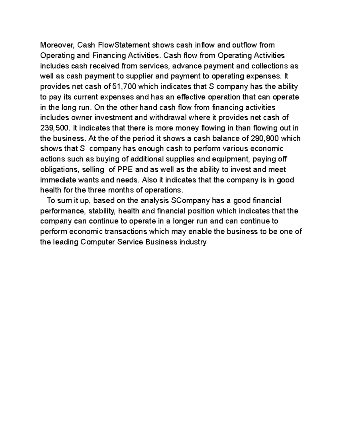 FS Analysis Sample - Cash FlowStatement shows cash inflow and outflow ...