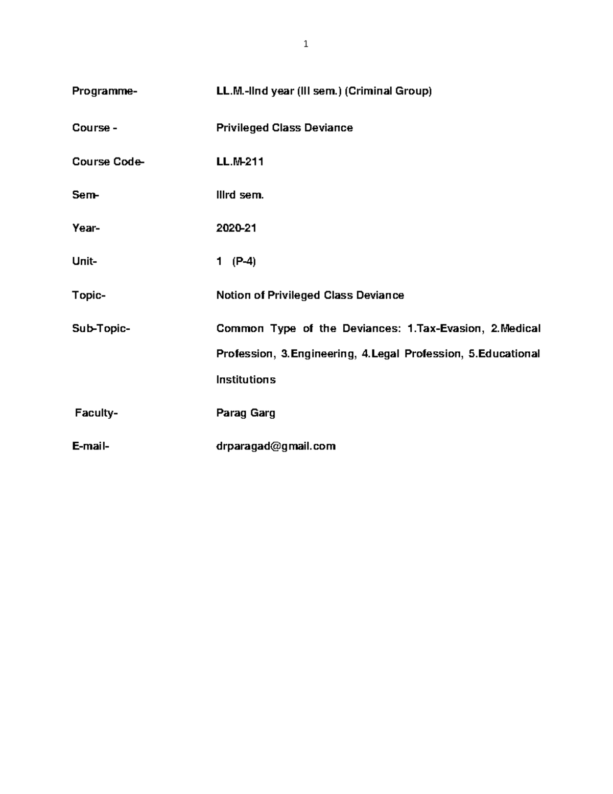 Notion Of Privileged Class Deviance Llm 211 U 1 P 4 Programme Ll