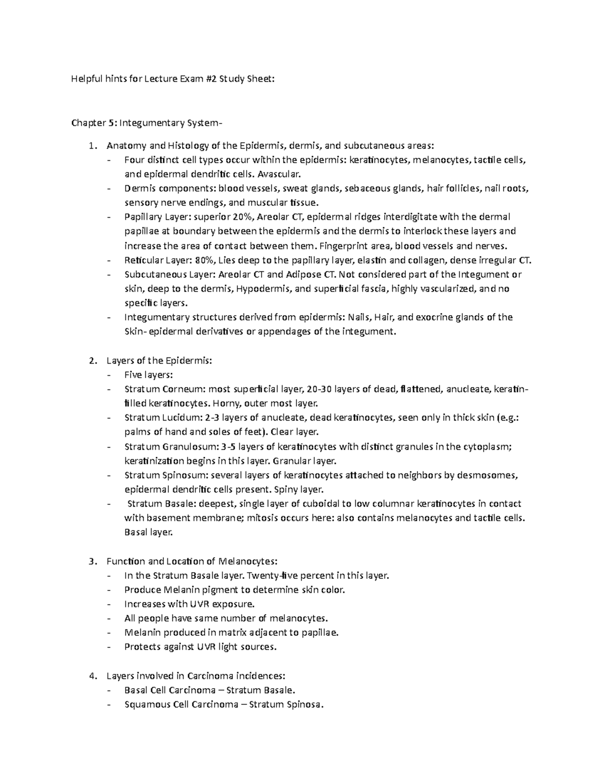 Helpful hints for Exam #2 Study Guide - Helpful hints for Lecture Exam ...