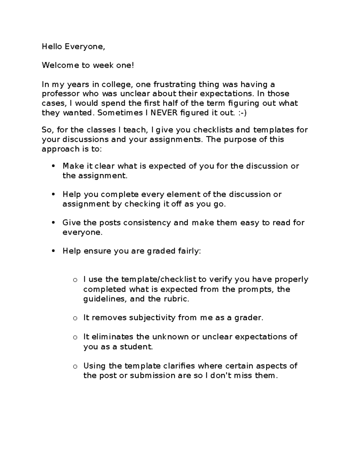 1-1 Discussion Template and Checklist - Hello Everyone, Welcome to week ...