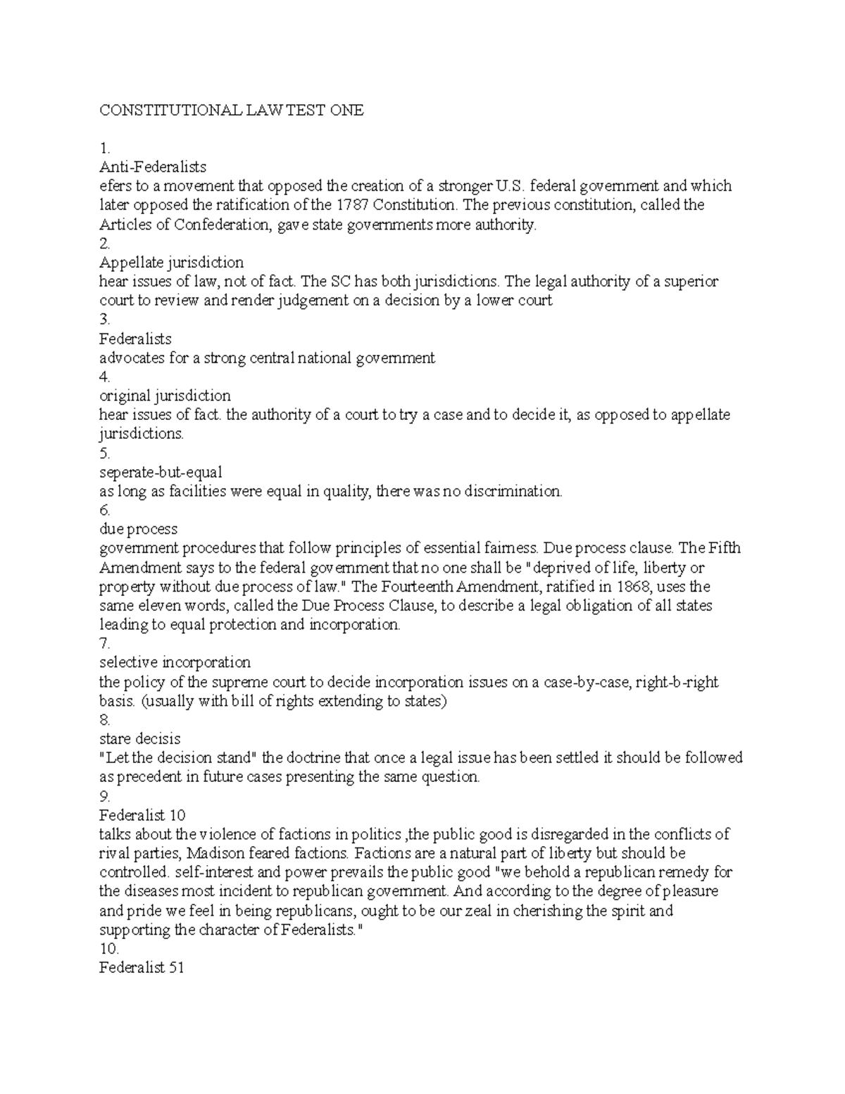 REVIEW FOR TEST Constitutional LAW TEST ONE - CONSTITUTIONAL LAW TEST ...