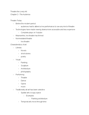 Chapter 6 Notes - Theatre the lively art Chapter 6 - the director and ...