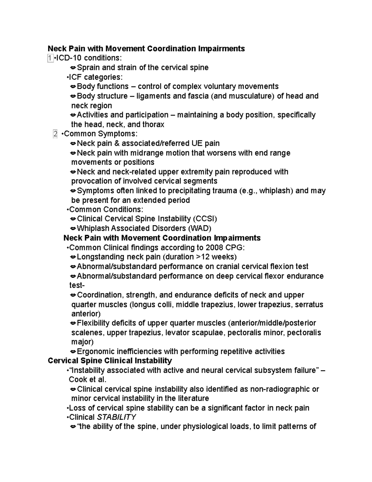 Neck Pain with Movement Coordination Impairments - , whiplash) and may ...