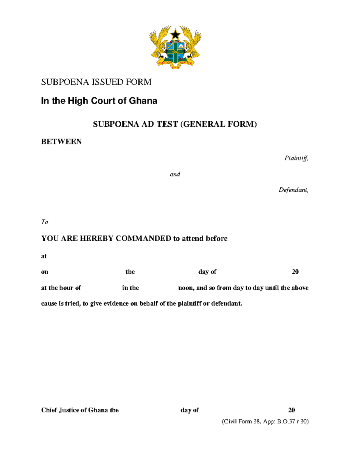 Subpoena AD TEST General FORM dd8e - Constitutional Law - SUBPOENA ...