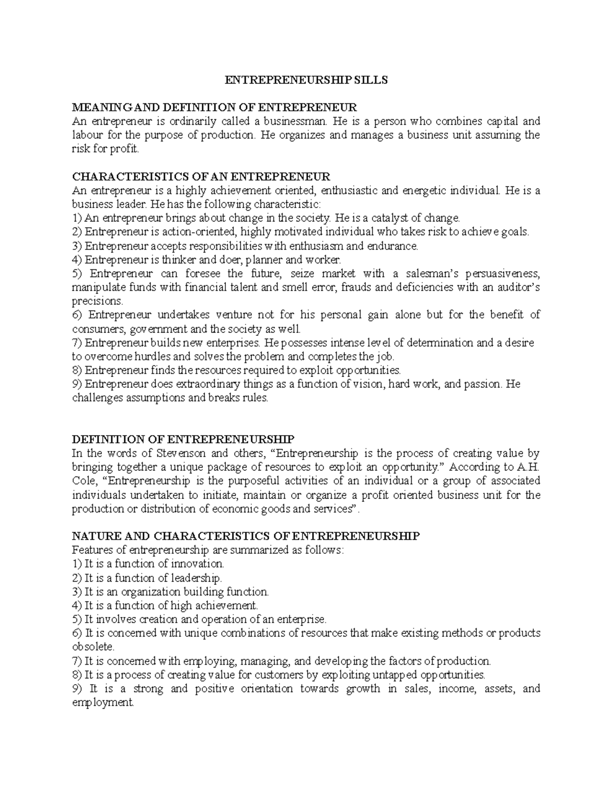 Entrepreneurship notes - ENTREPRENEURSHIP SILLS MEANING AND DEFINITION ...