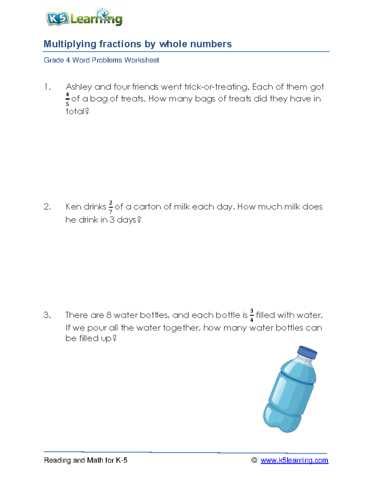 Grade 4 word problems multiplying fractions a - Reading and Math for K ...