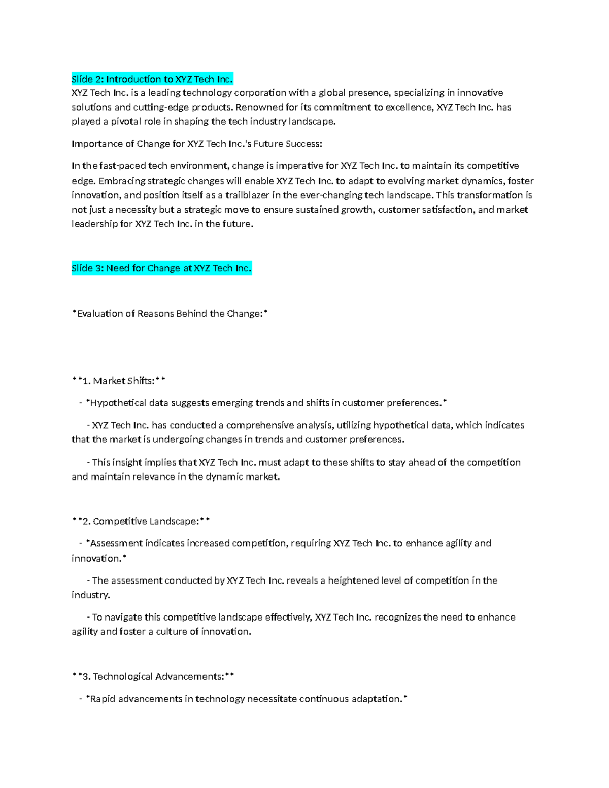 Strategic improvement - Slide 2: Introduction to XYZ Tech Inc. XYZ Tech ...