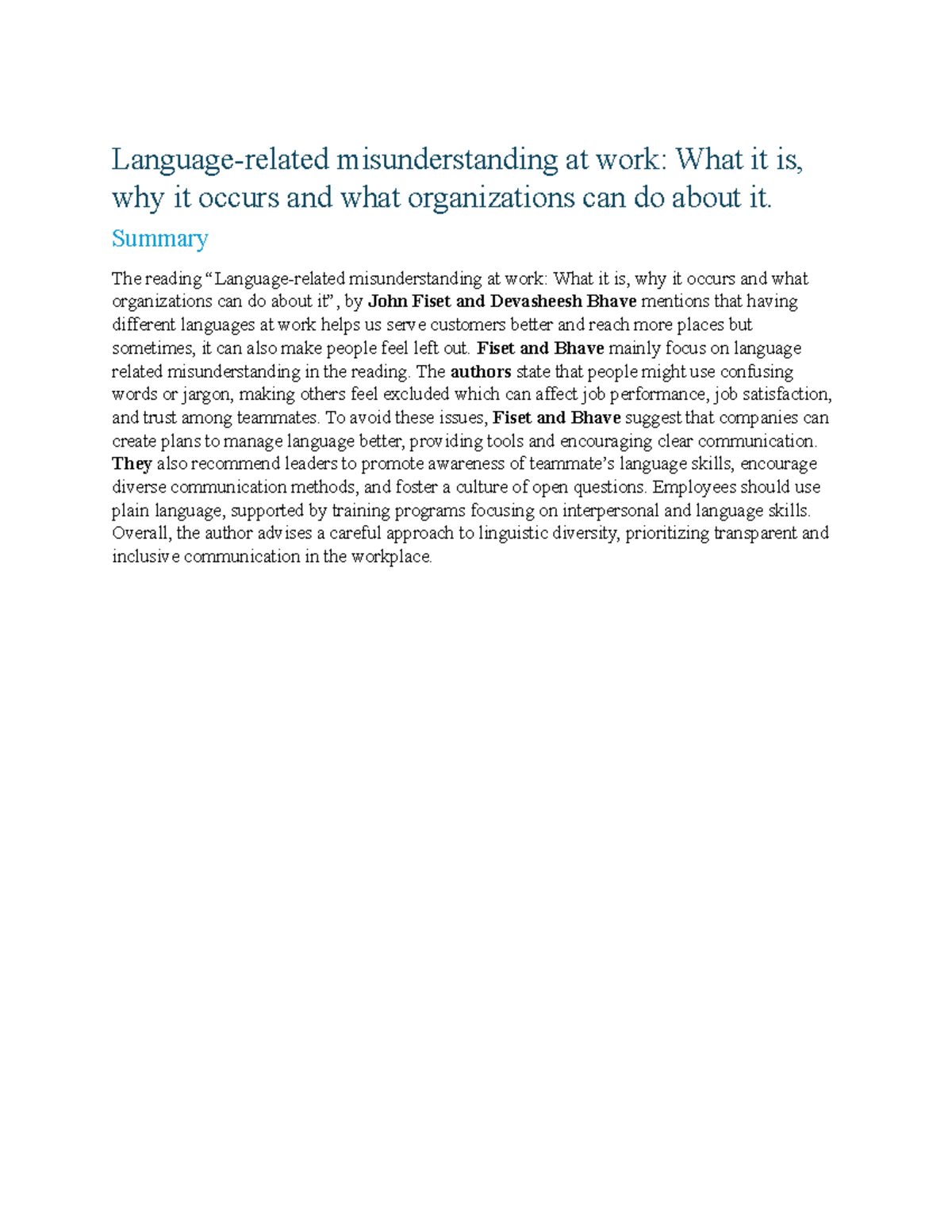 Language-related misunderstanding at work: What it is, why it occurs ...