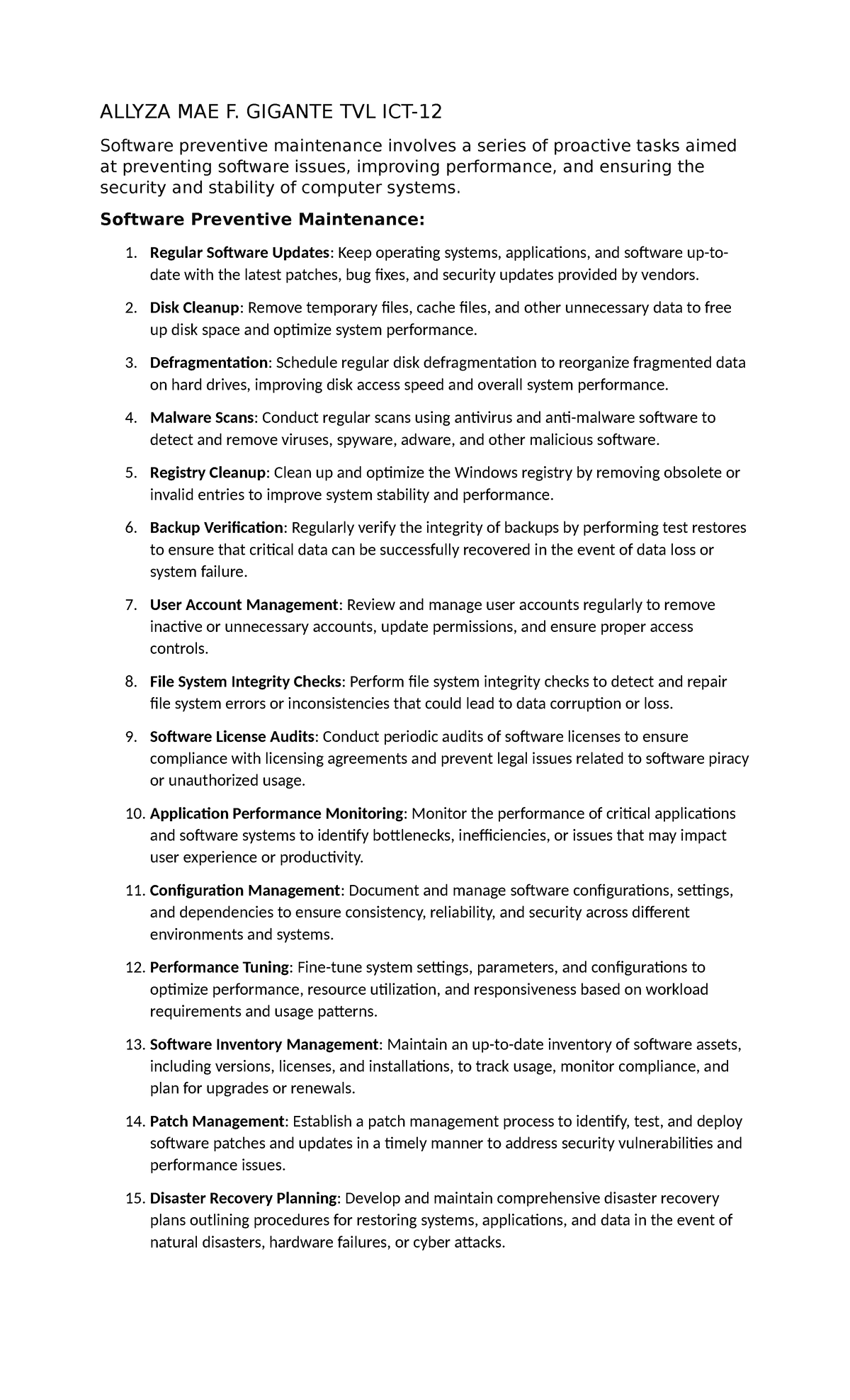 List of all the software&hardware - ALLYZA MAE F. GIGANTE TVL ICT ...