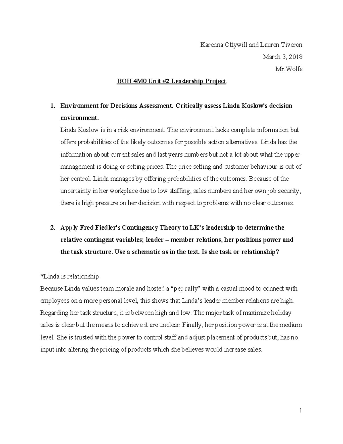 UNIT#2 business leadership - Karenna Ottywill and Lauren Tiveron March ...