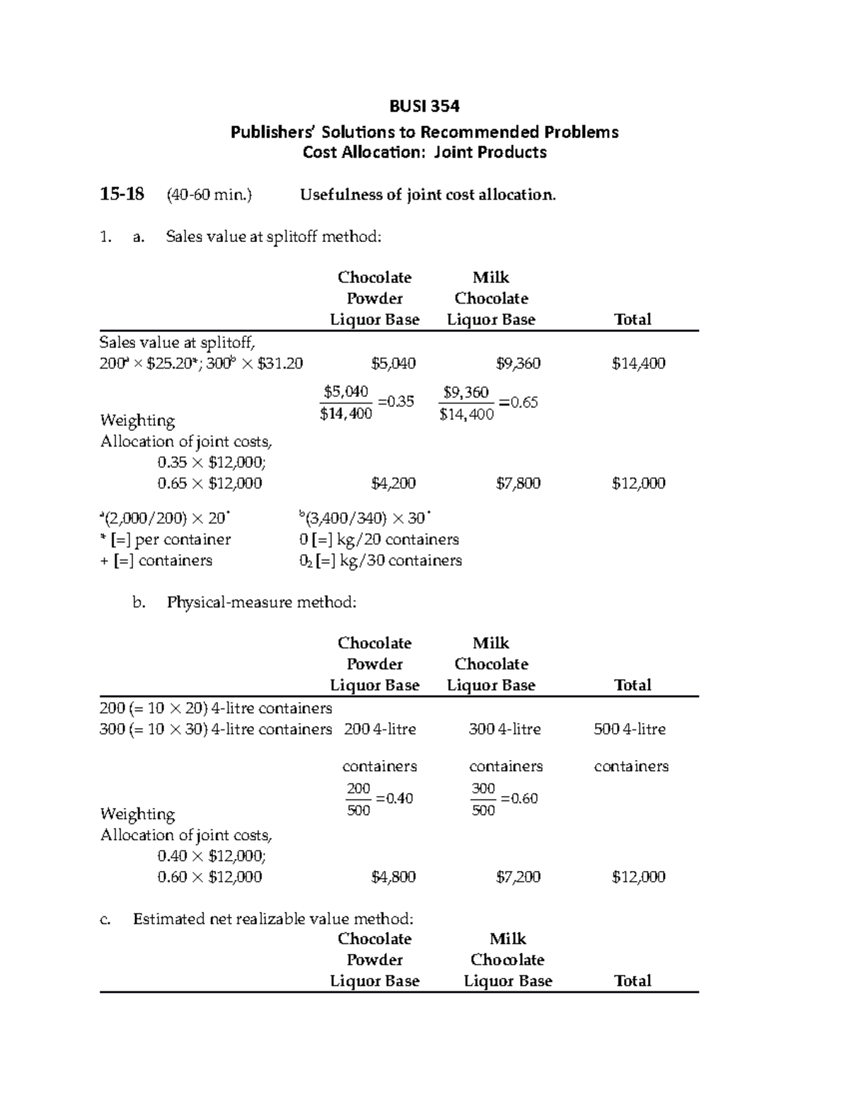 Publishers' Solutions to Recommended Problems - Joint Cost Allocation ...