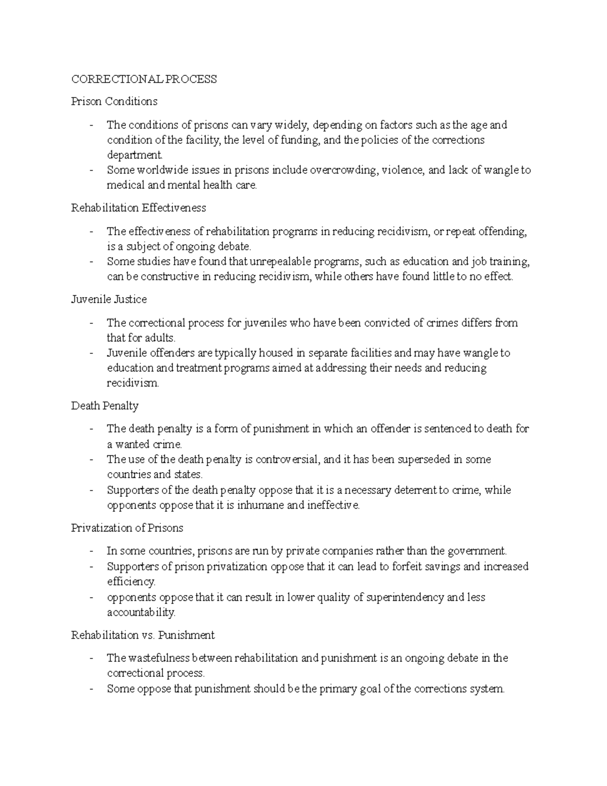 Correctional Process Notes 2 - CORRECTIONAL PROCESS Prison Conditions ...