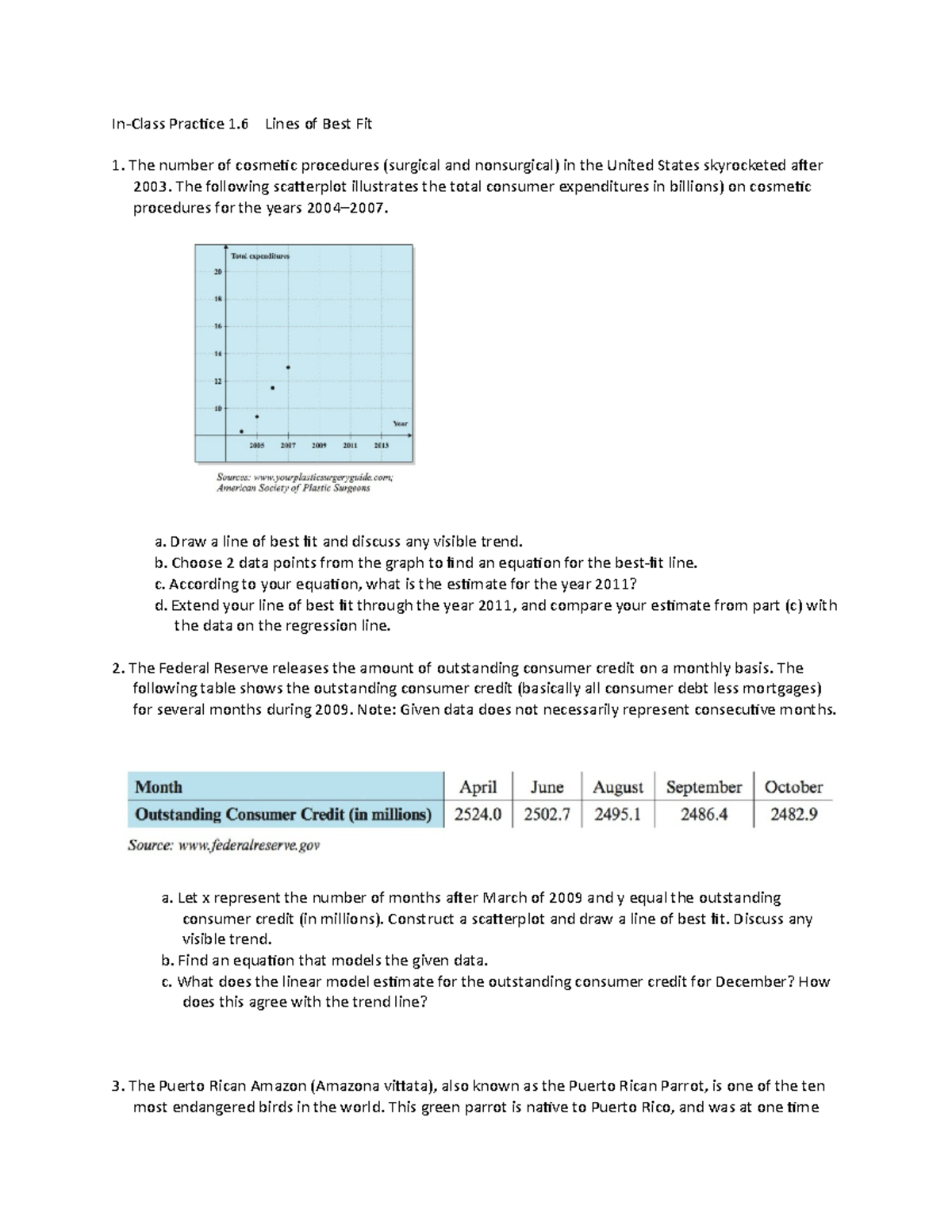 In Class Practice - In-Class Practice 1 Lines of Best Fit The number of ...