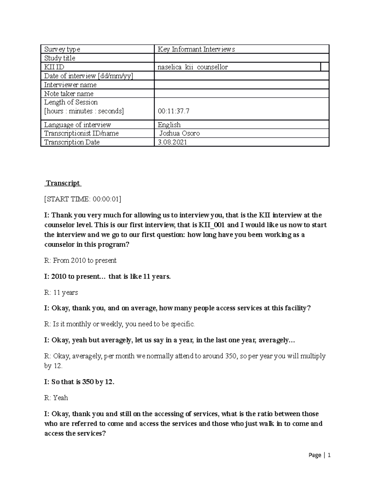 Naselica kii counsellor - Survey type Key Informant Interviews Study ...