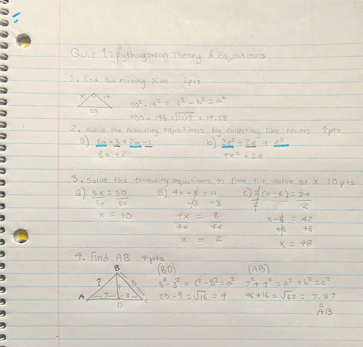 Quiz#1-Pythagorean Theory & Equations-Freya - Quiz 1: pythagorean ...
