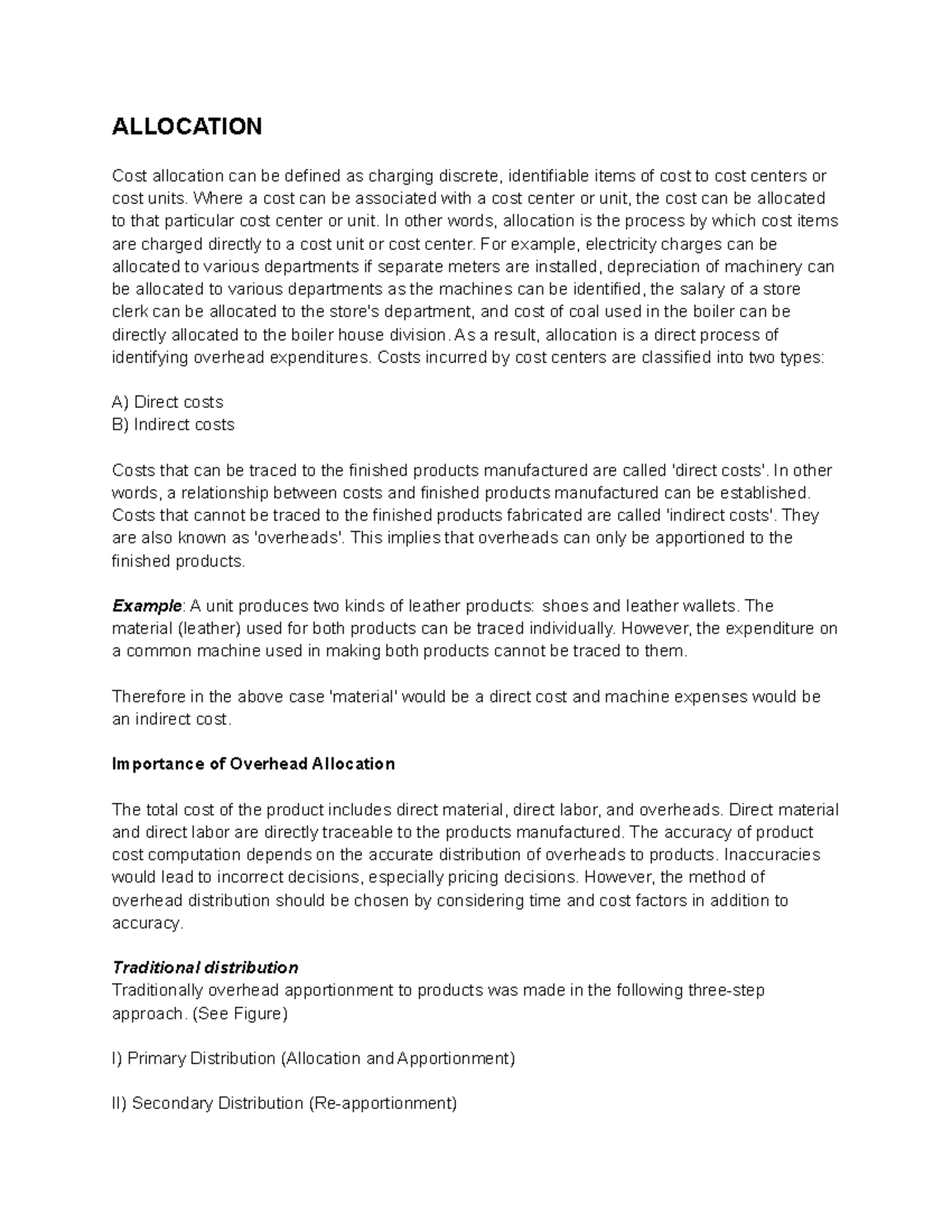 Allocation - ALLOCATION Cost allocation can be defined as charging ...