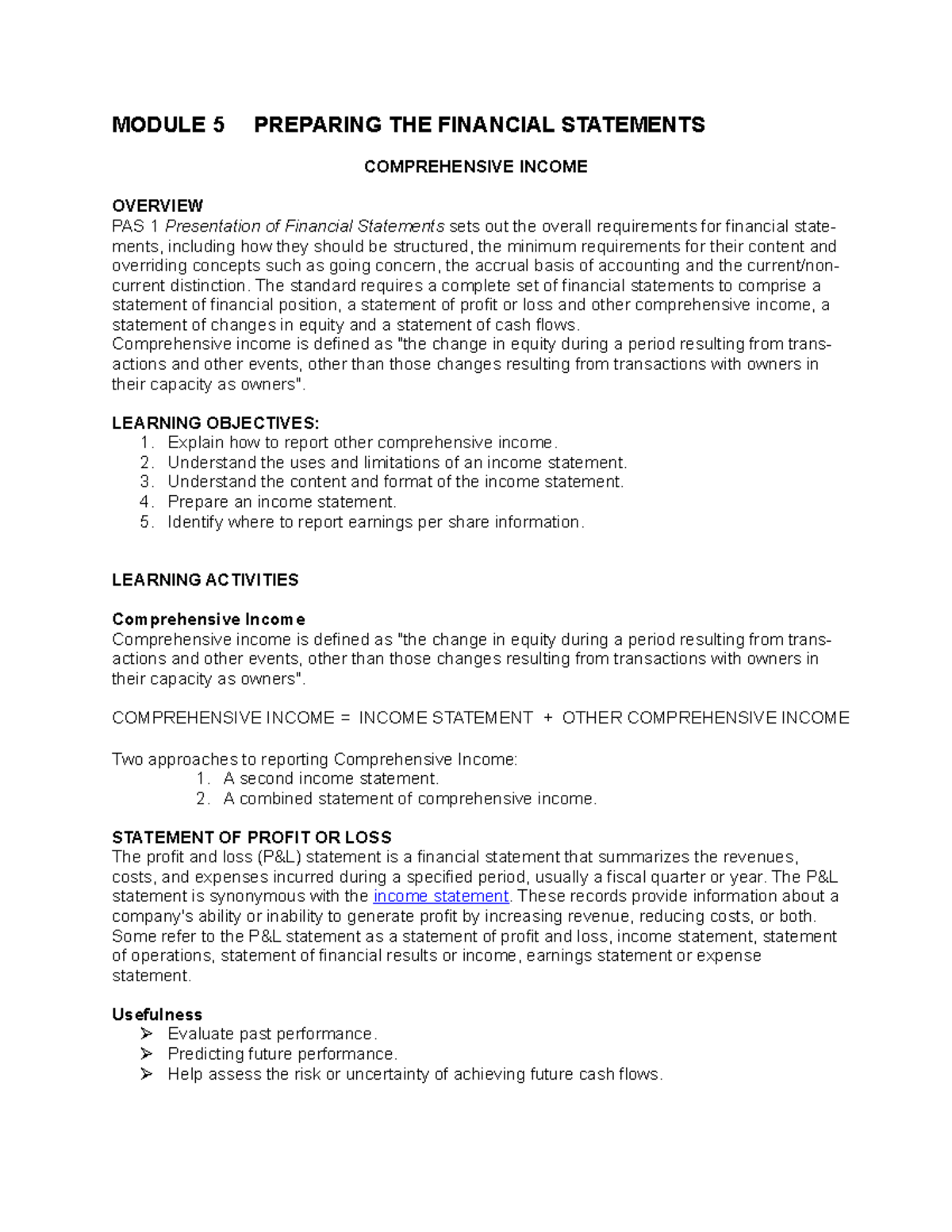 Module 5 Comprehensive Income - MODULE 5 PREPARING THE FINANCIAL ...