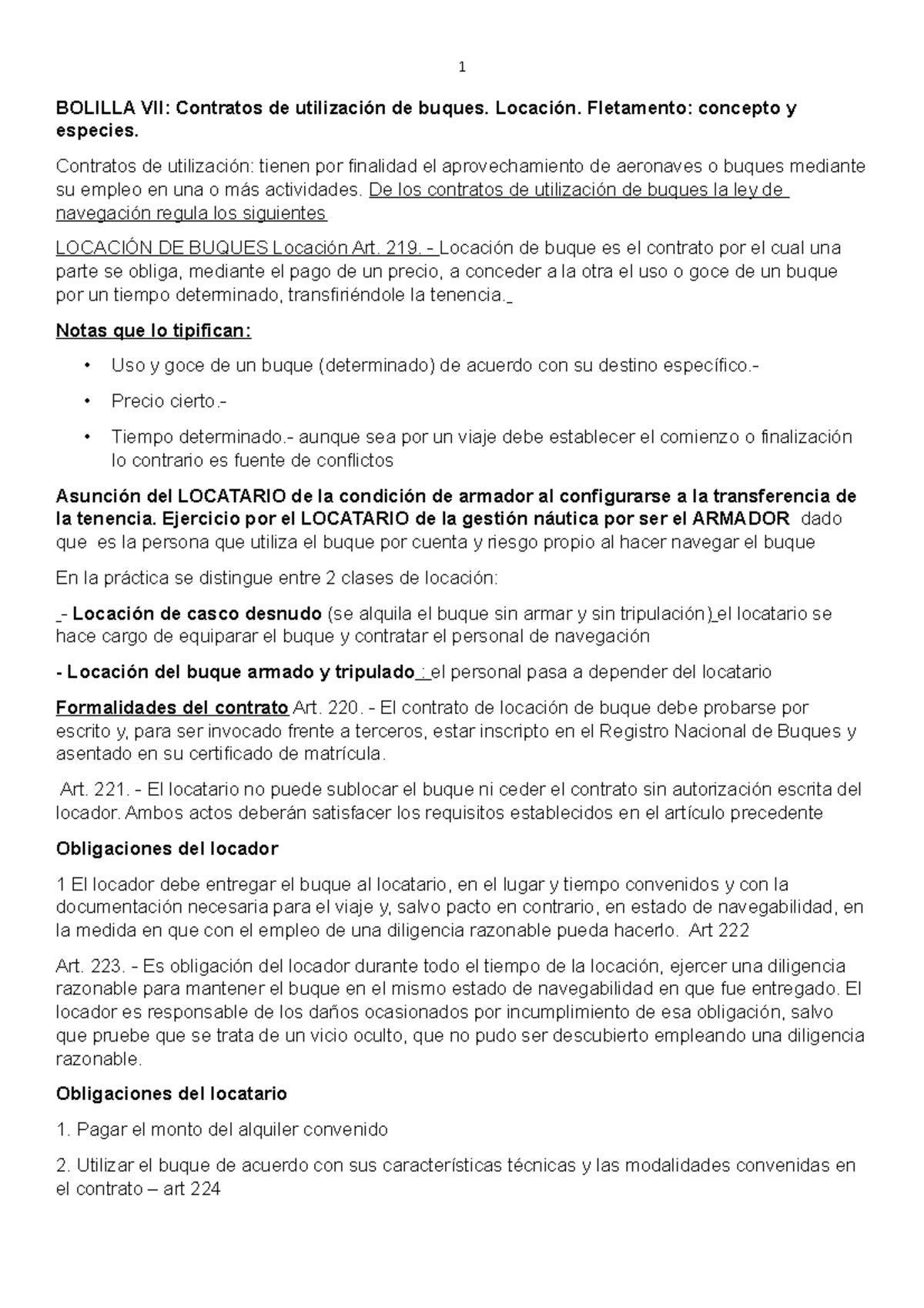 Bolilla VII para dar - Contratos de utilización de buques. Locación ...