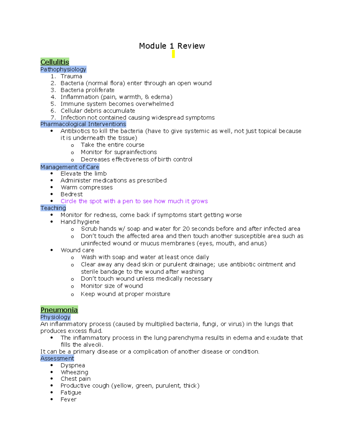 Complex exam chronic - Module 1 Review Cellulitis Pathophysiology 1 ...
