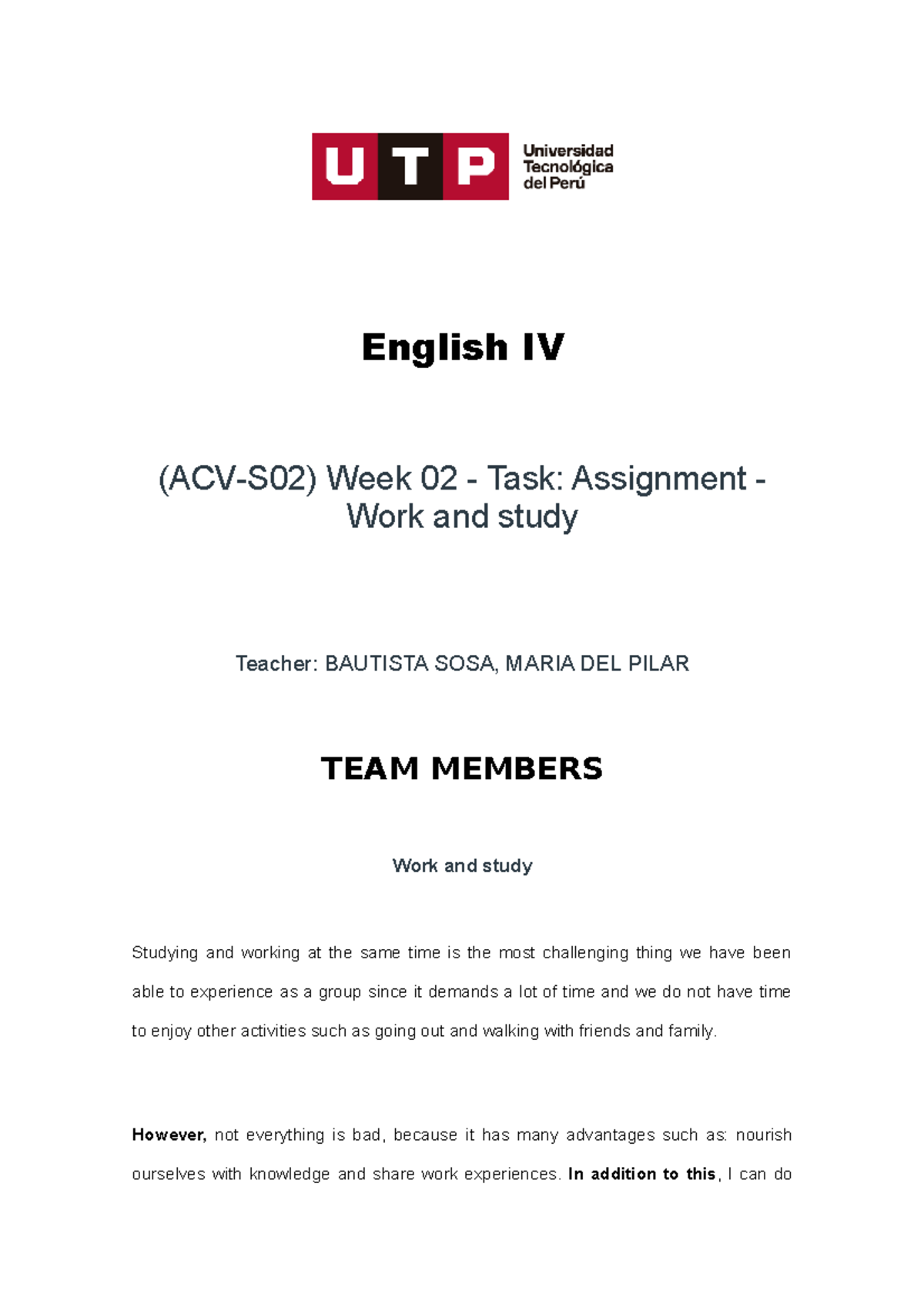 (ACV-S02) Week 02 - Task: Assignment - Work and study - English IV (ACV ...