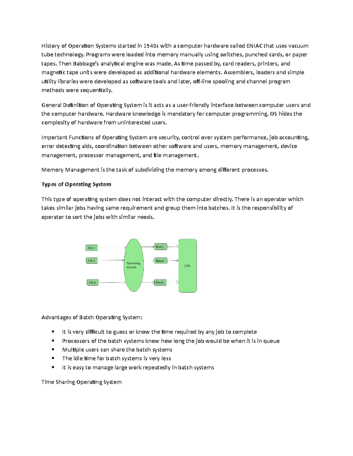 Midterm Operating Systems History Of Operation Systems Started In 1940s With A Computer