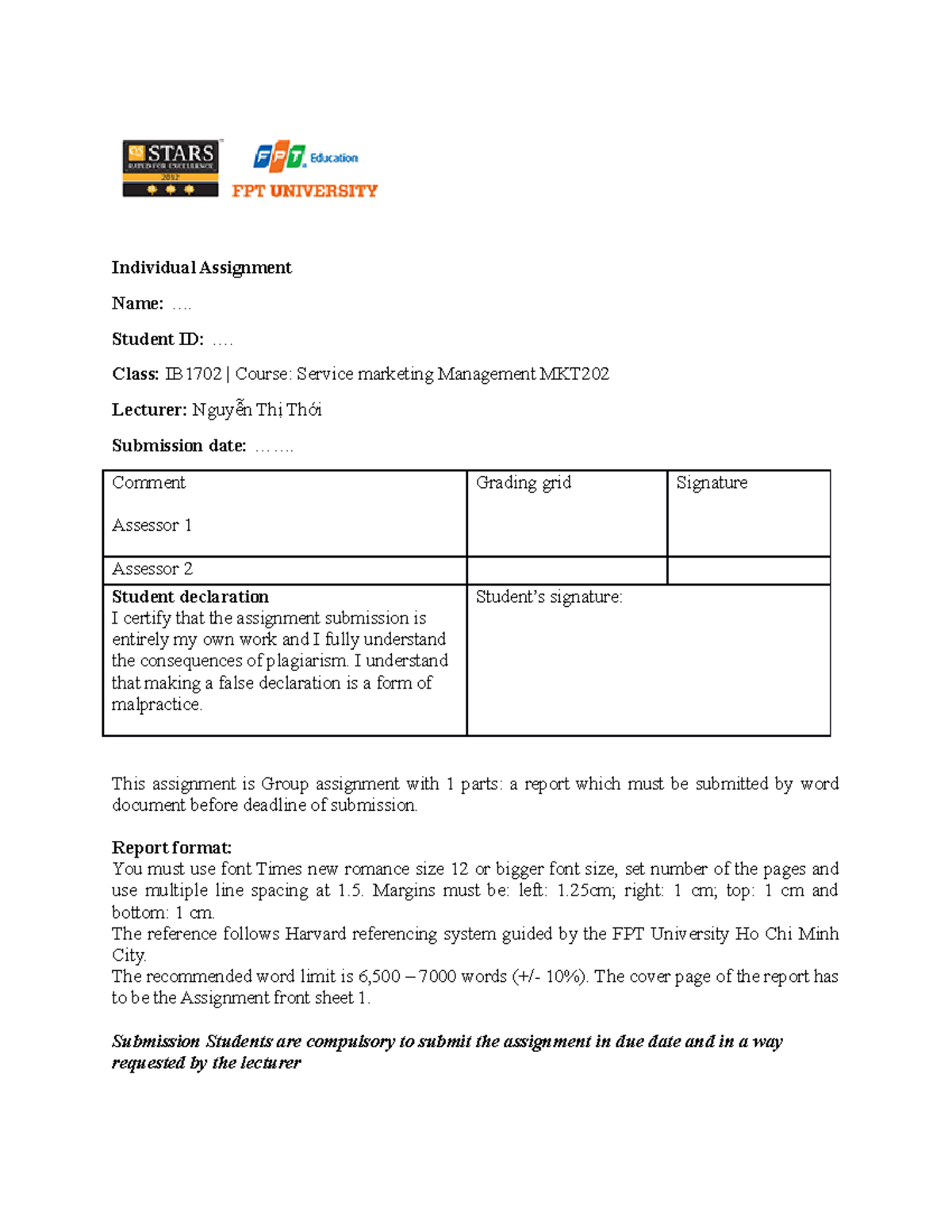 Individual Assignment Template - Individual Assignment Name ...