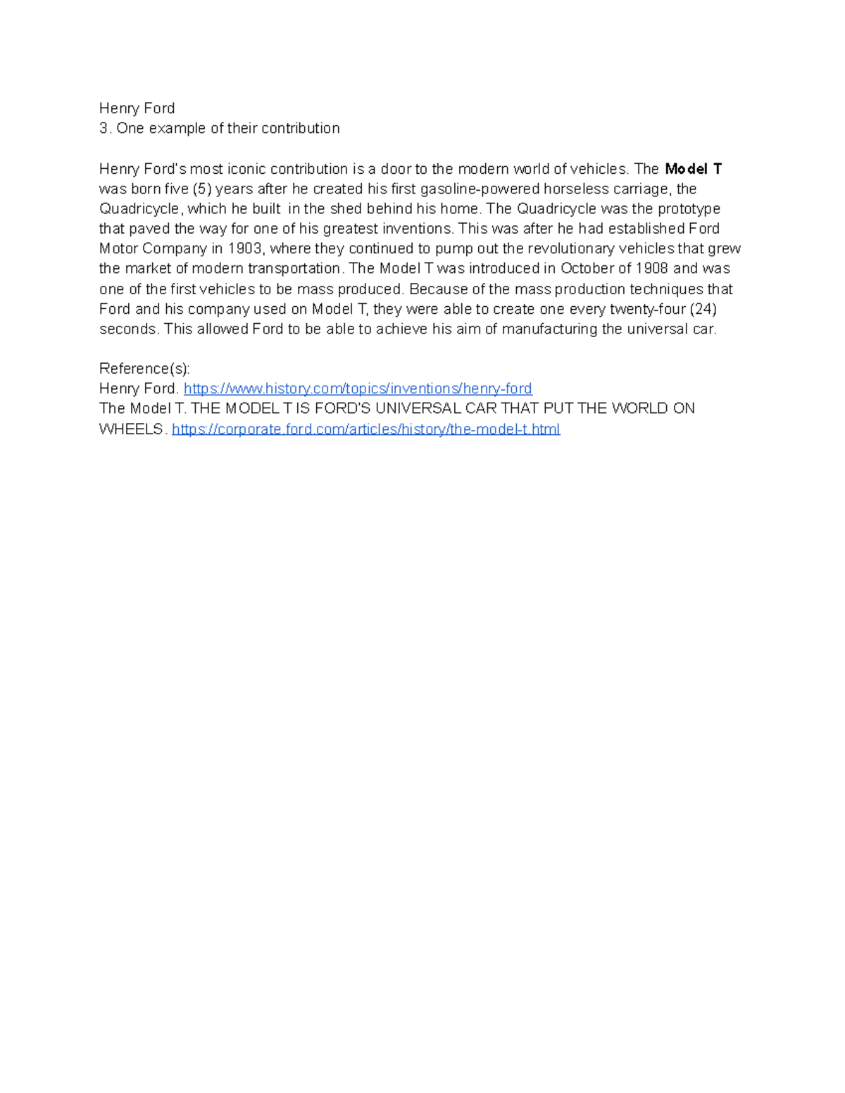 Henry Ford No3 - Example - Henry Ford 3. One example of their ...