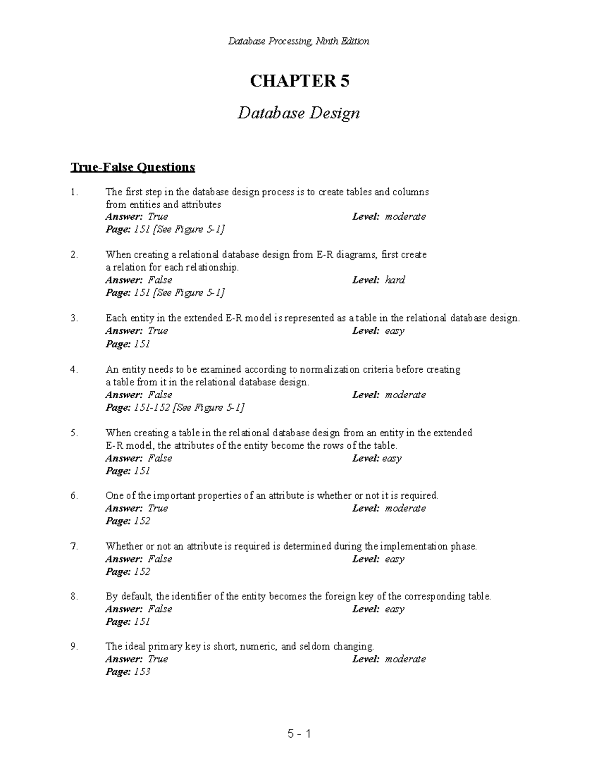 Chapter 05Review - Summary chcapter - Database Processing, Ninth Edition CHAPTER 5 Database ...