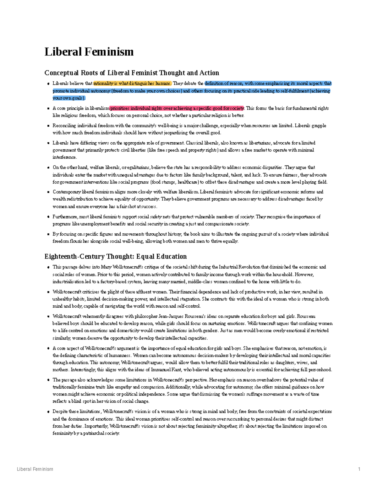 Liberal Feminism - Summary Feminist Thought - Liberal Feminism ...