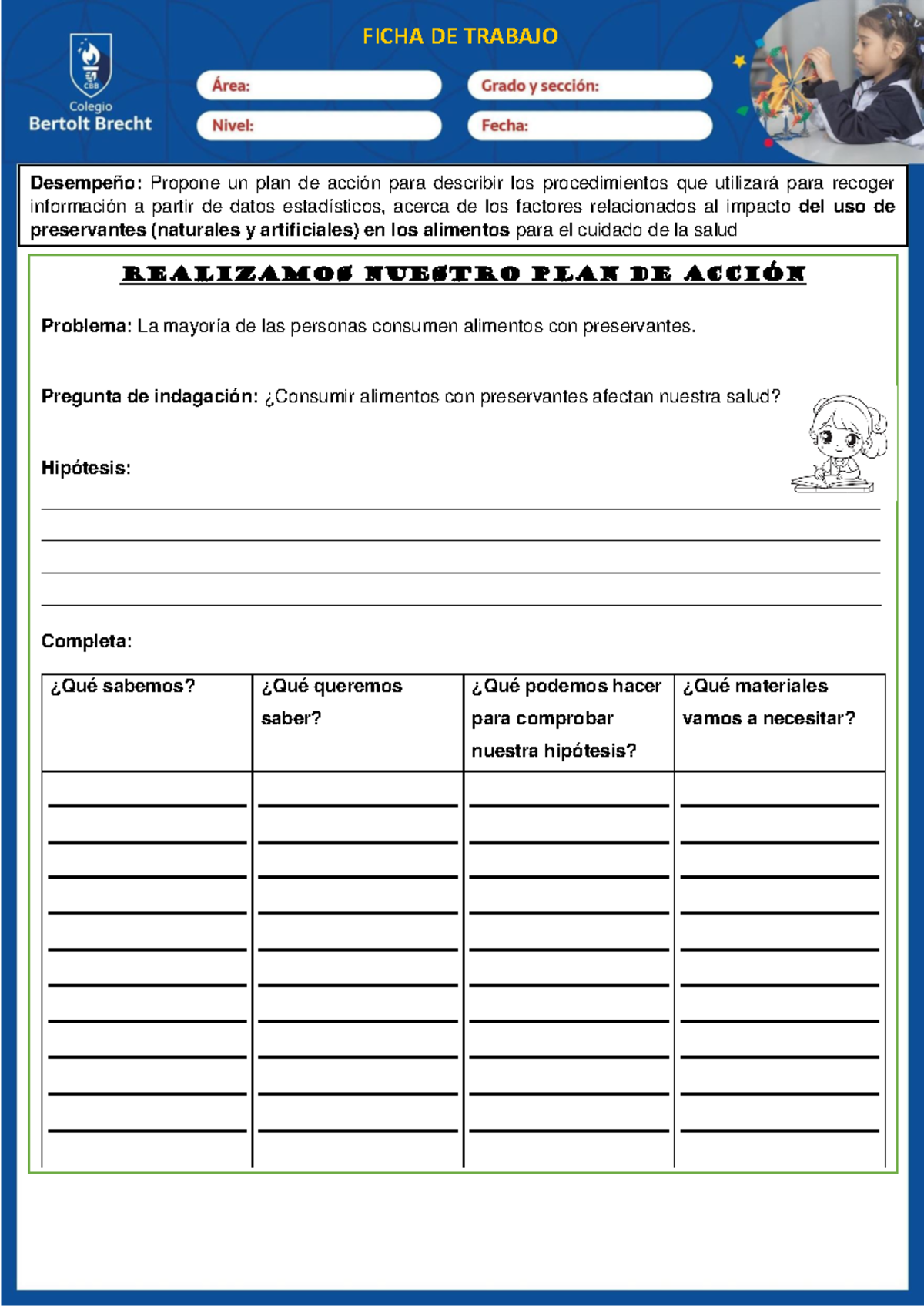 Plan de acci-n - VBMB, - FICHA DE TRABAJO Desempeño: Propone un plan de ...
