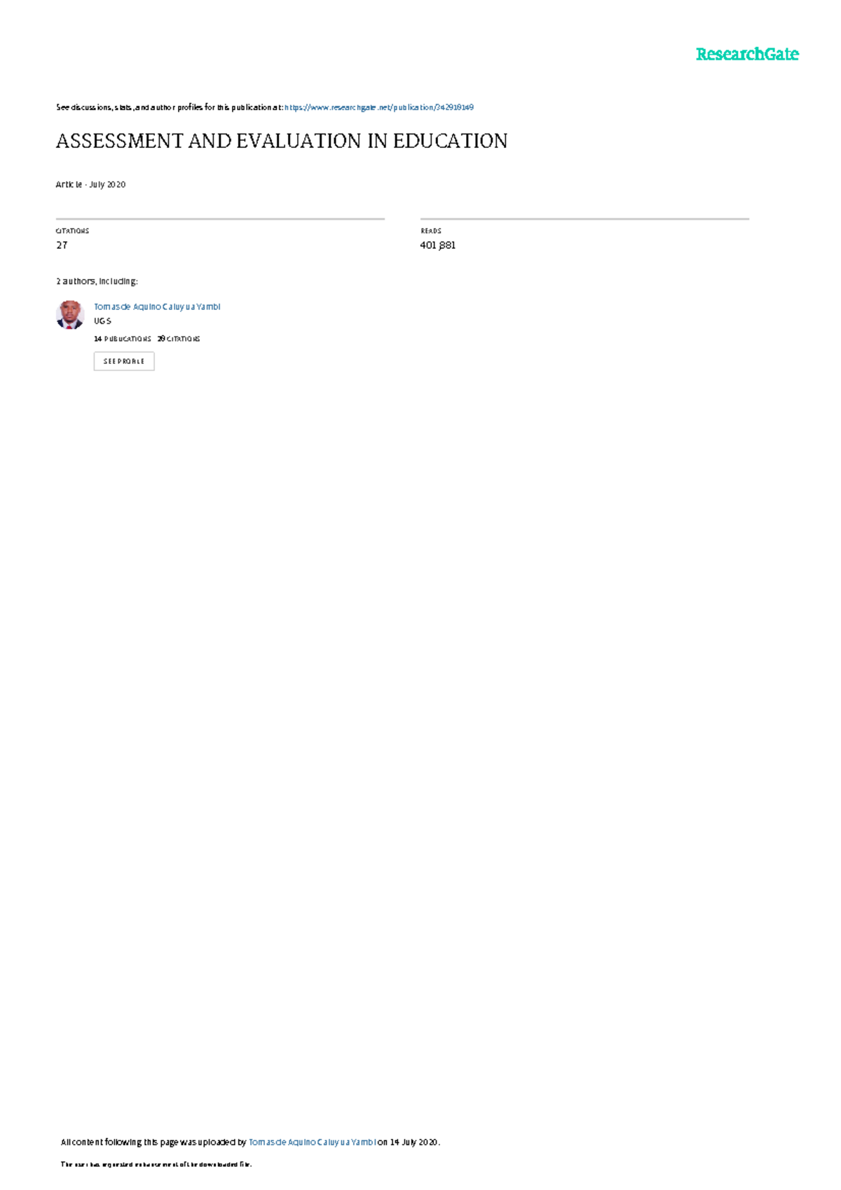 Assessmentandevaluationineducation - See discussions, stats, and author ...