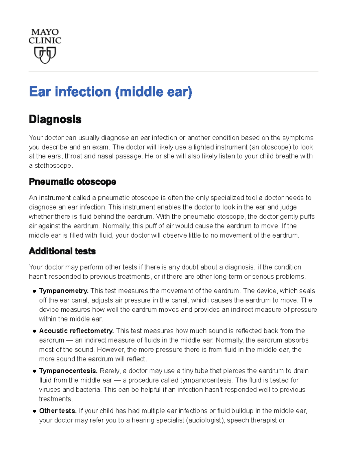 Otitis Media Diagnosis and Treatment - Your doctor can usually diagnose ...