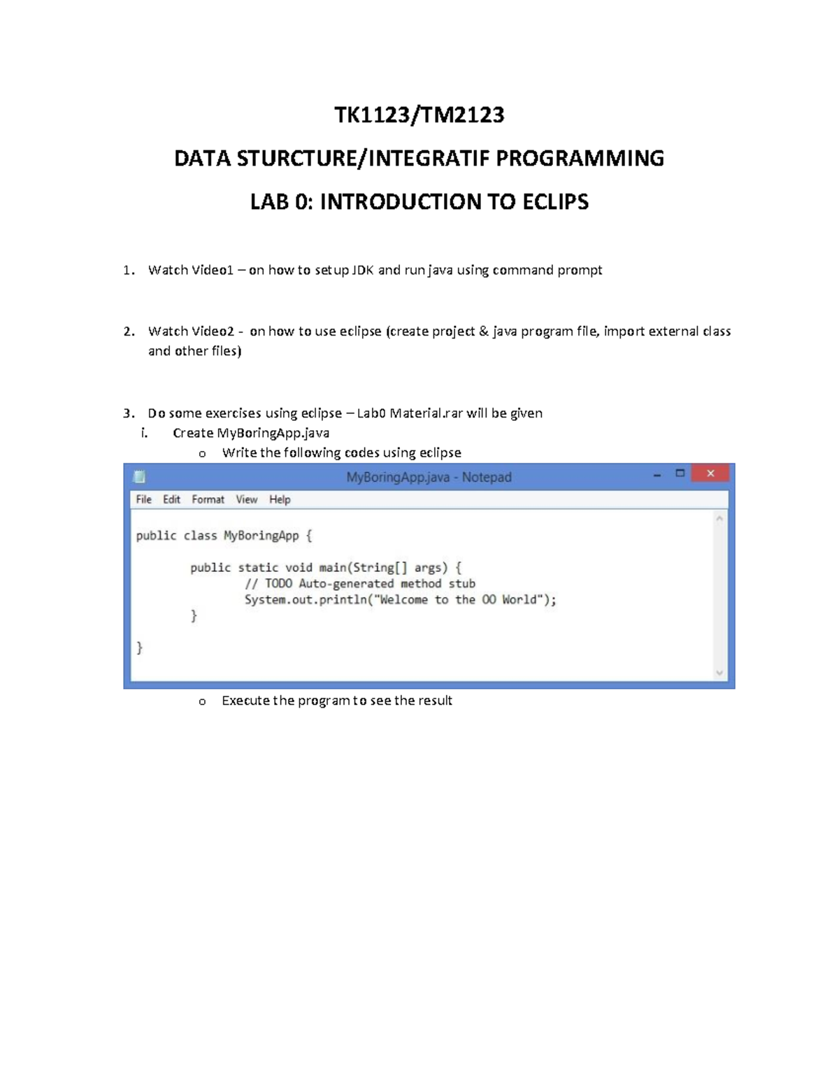 Data Structure Lab 0 - DATA PROGRAMMING LAB 0: INTRODUCTION TO ECLIPS 1 ...