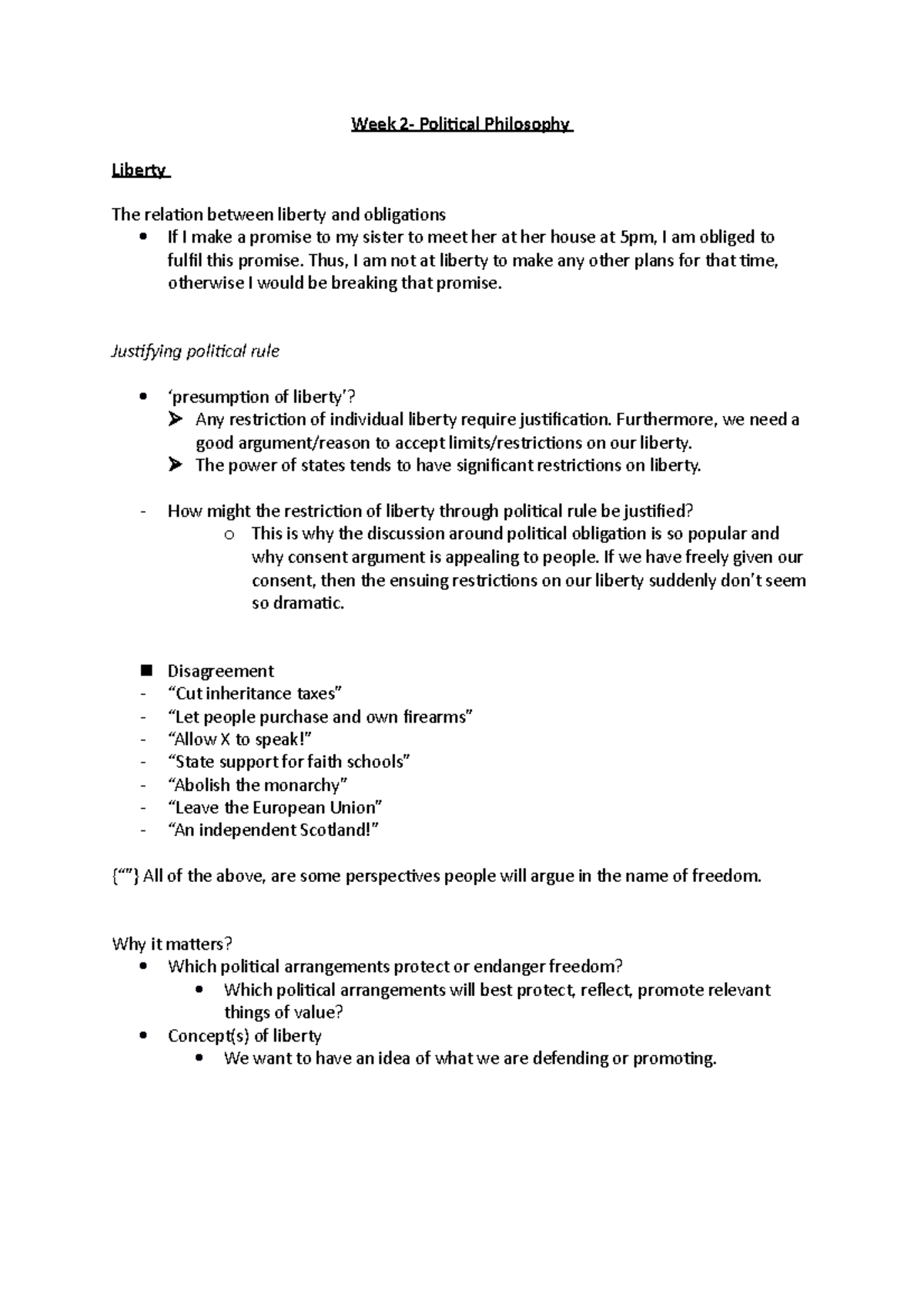 Liberty - Lecture notes 2 - Week 2- Political Philosophy Liberty The ...